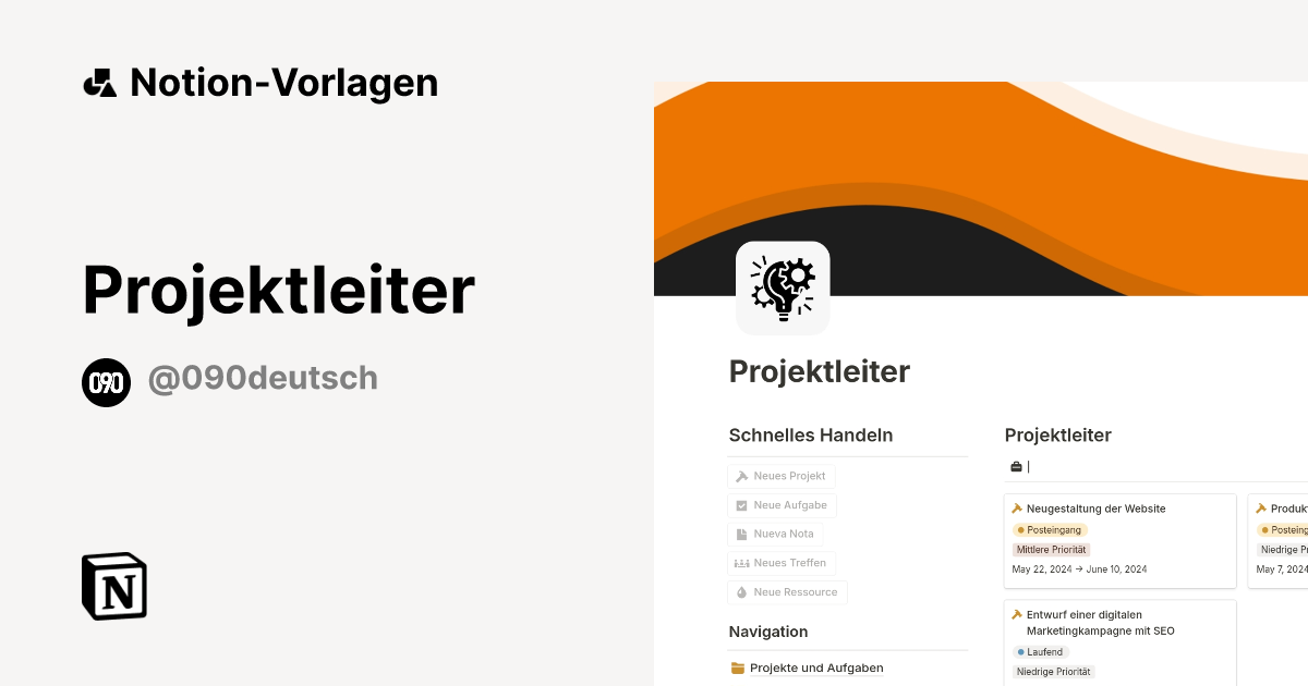 Projektleiter Vorlage von 090 | Deutsch | Notion-Marketplace