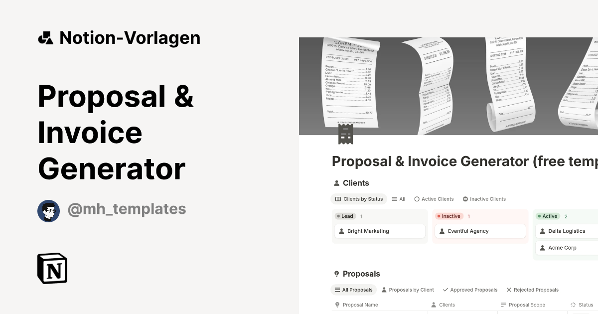 Proposal & Invoice Generator Vorlage | Notion-Marketplace