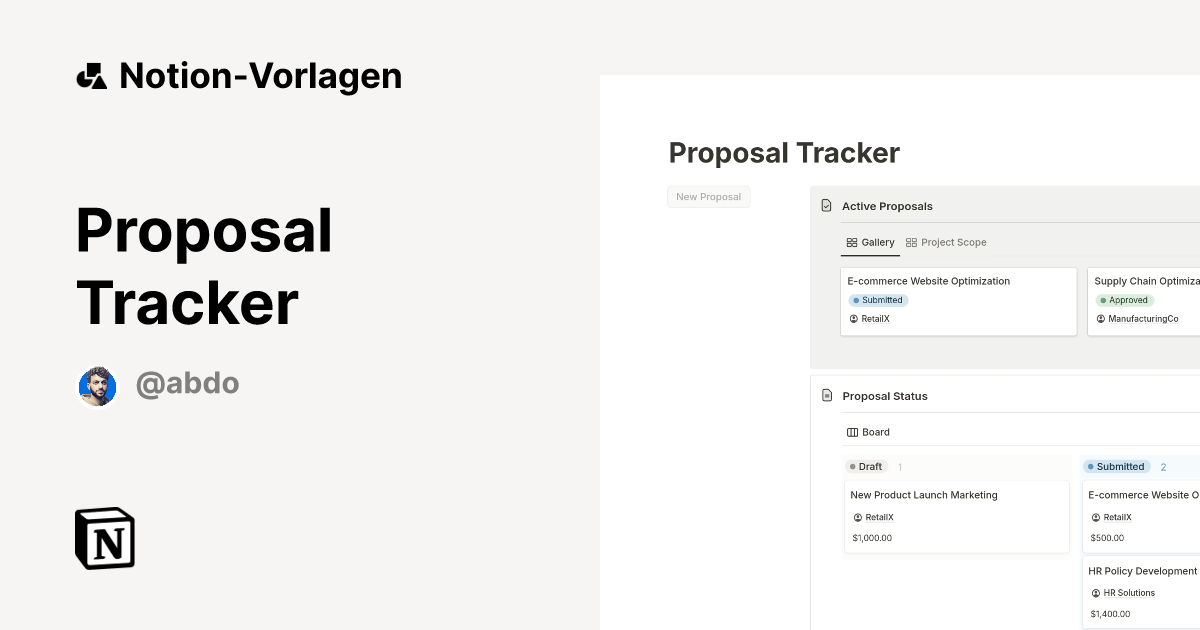 Proposal Tracker Vorlage | Notion-Marketplace