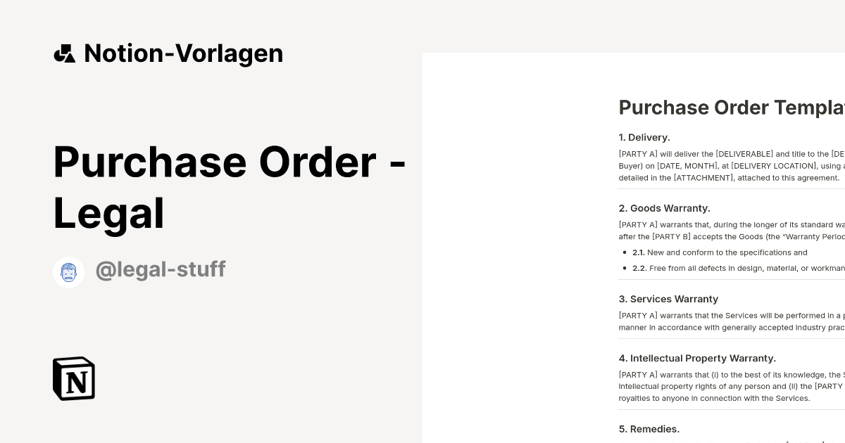 Purchase Order - Legal Vorlage | Notion-Marketplace