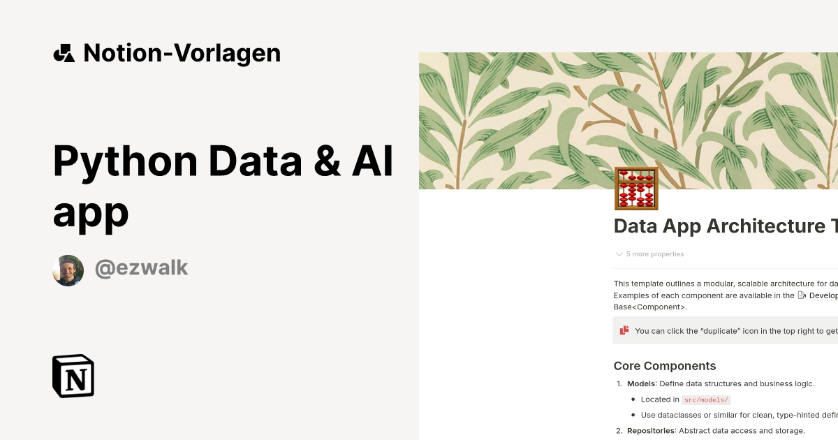 Python Data & AI app Vorlage von Ethan Zaruba Walker | Notion-Marketplace