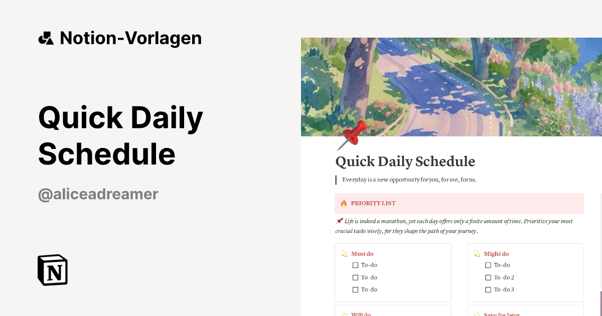 Quick Daily Schedule Vorlage | Notion-Marketplace