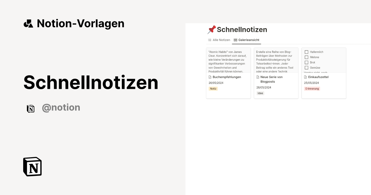 Schnellnotizen Vorlage von Notion | Notion-Marketplace
