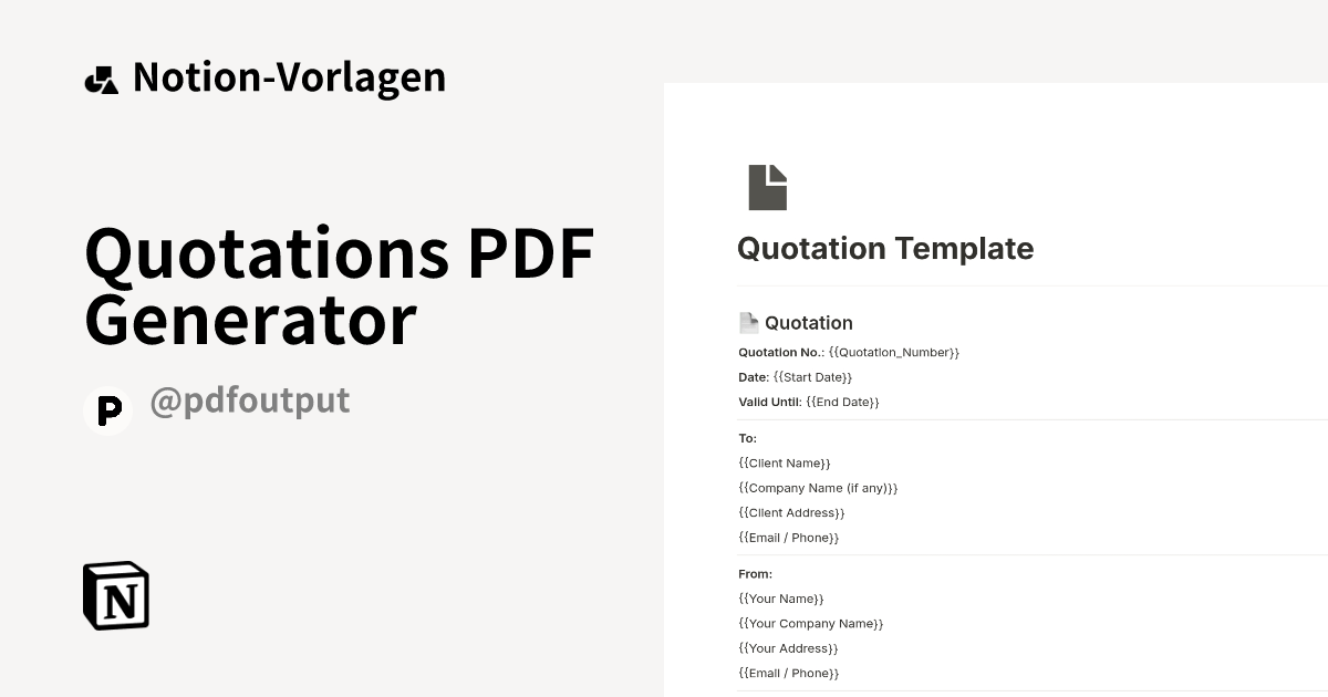 Quotations PDF Generator Vorlage | Notion-Marketplace