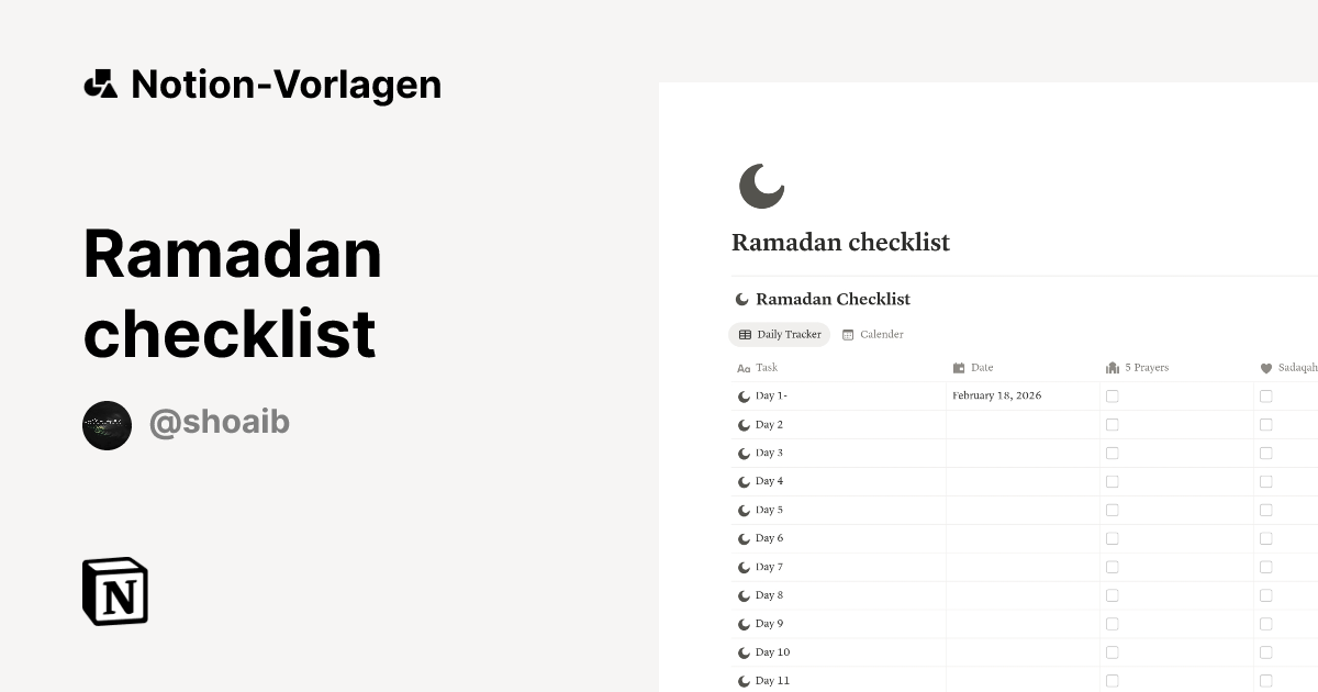 Ramadan checklist Vorlage | Notion-Marketplace