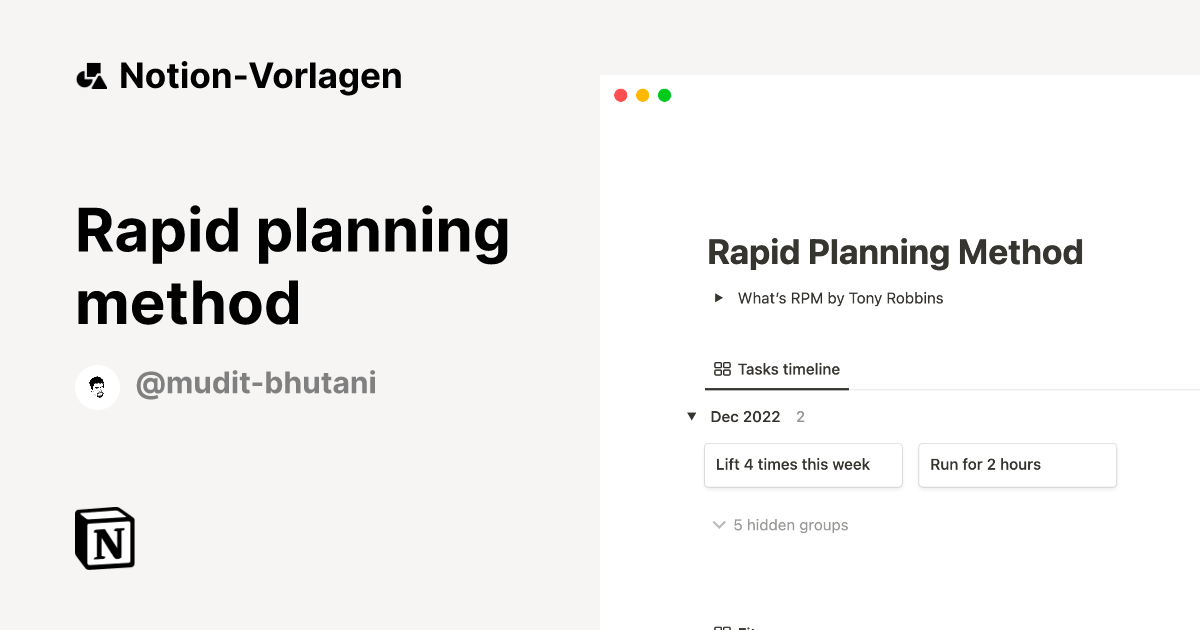 Rapid planning method Vorlage von Mudit Bhutani | Notion-Marketplace