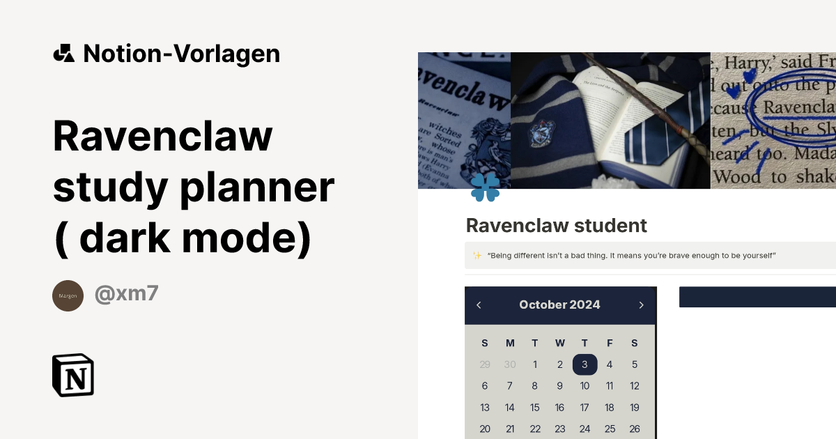 Ravenclaw study planner ( dark mode) Vorlage von Margen | Notion ...
