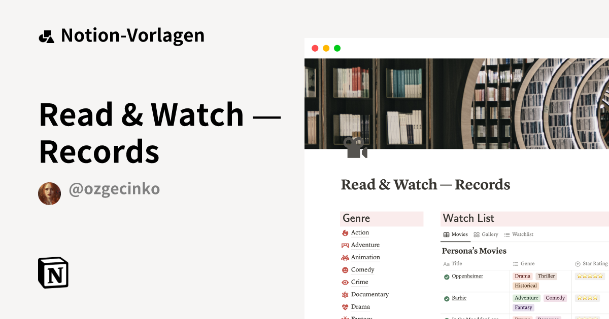 Read & Watch — Records Vorlage | Notion-Marketplace