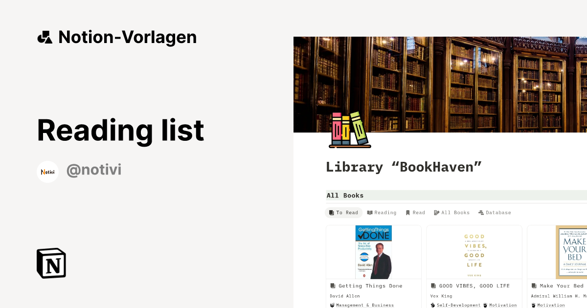 Reading list Vorlage | Notion-Marketplace