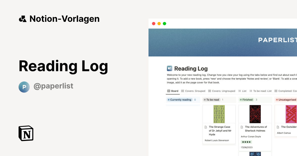 Reading Log Vorlage | Notion-Marketplace