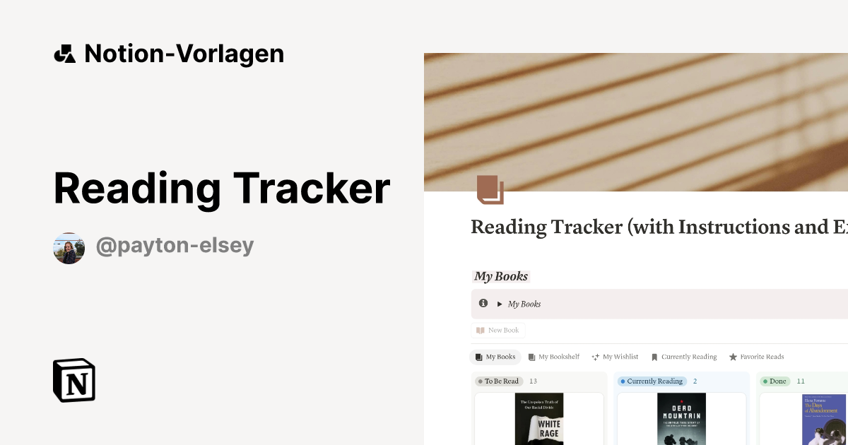 Reading Tracker Vorlage | Notion-Marketplace