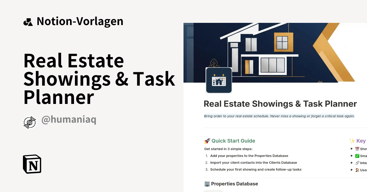 Real Estate Showings & Task Planner Vorlage | Notion-Marketplace