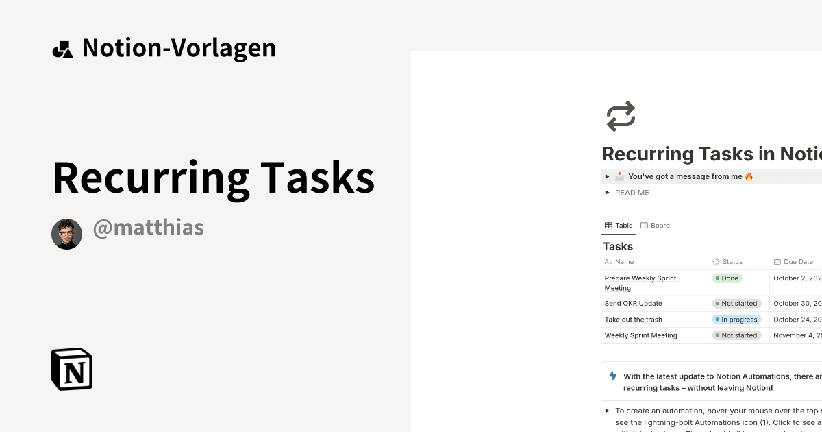 Recurring Tasks Vorlage | Notion-Marketplace