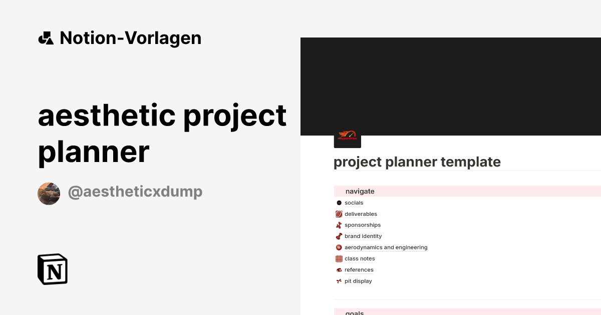 aesthetic project planner Vorlage | Notion-Marketplace