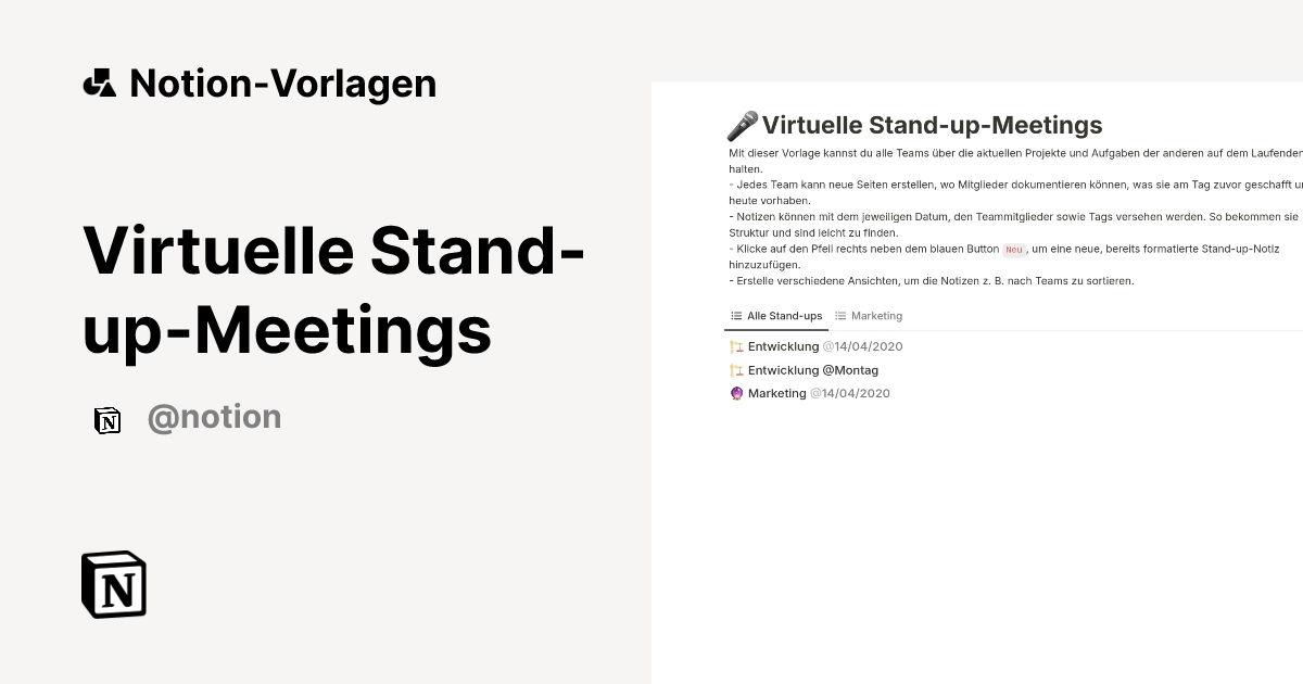 Virtuelle Stand-up-Meetings 2026 Vorlage | Notion-Marketplace