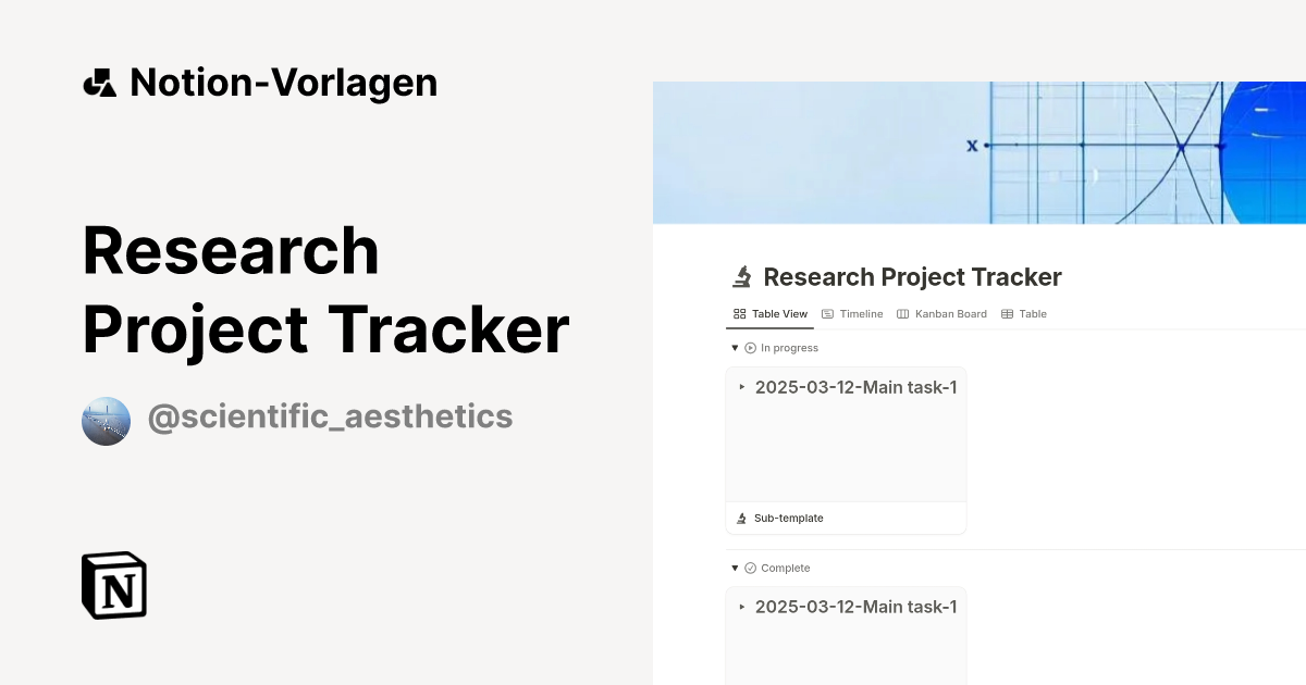 Research Project Tracker Vorlage von Scientific Aesthetics | Notion ...