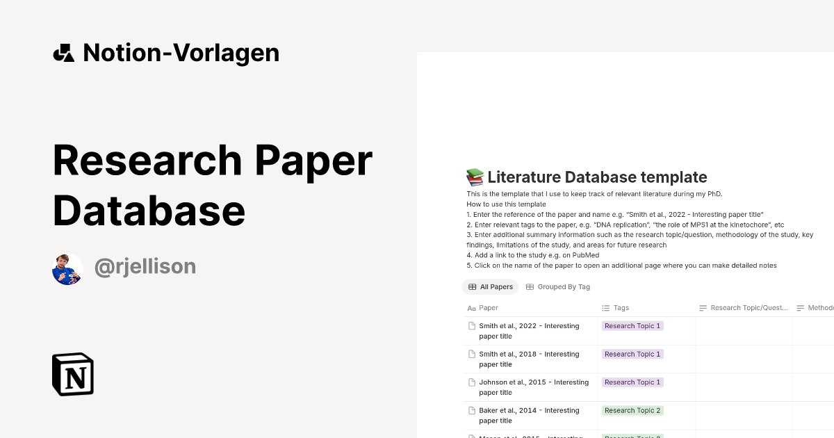 Research Paper Database Vorlage | Notion-Marketplace