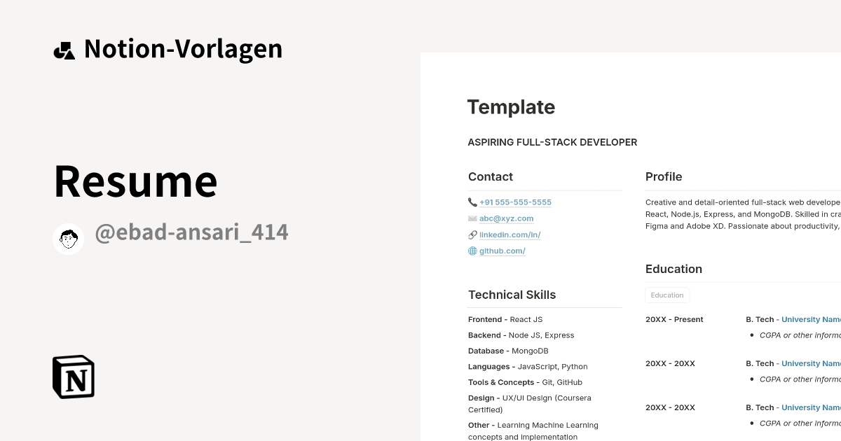 Resume Vorlage | Notion-Marketplace