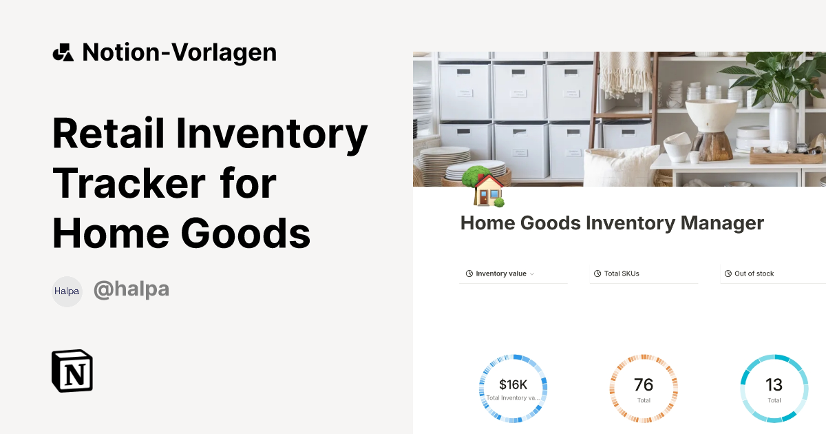 Retail Inventory Tracker for Home Goods Vorlage | Notion-Marketplace