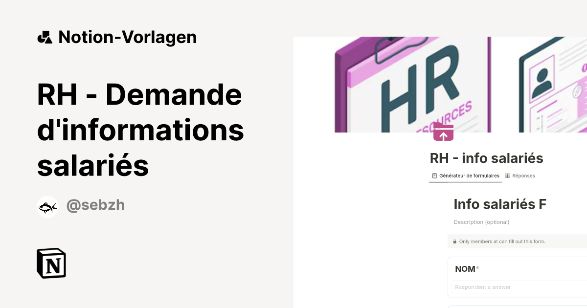 RH - Demande d'informations salariés Vorlage von Sebzh | Notion-Marketplace