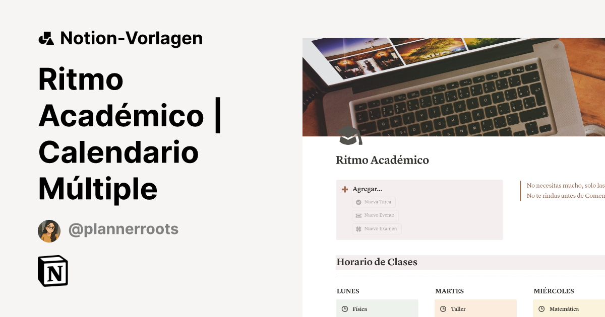 Ritmo Académico | Calendario Múltiple Vorlage | Notion-Marketplace