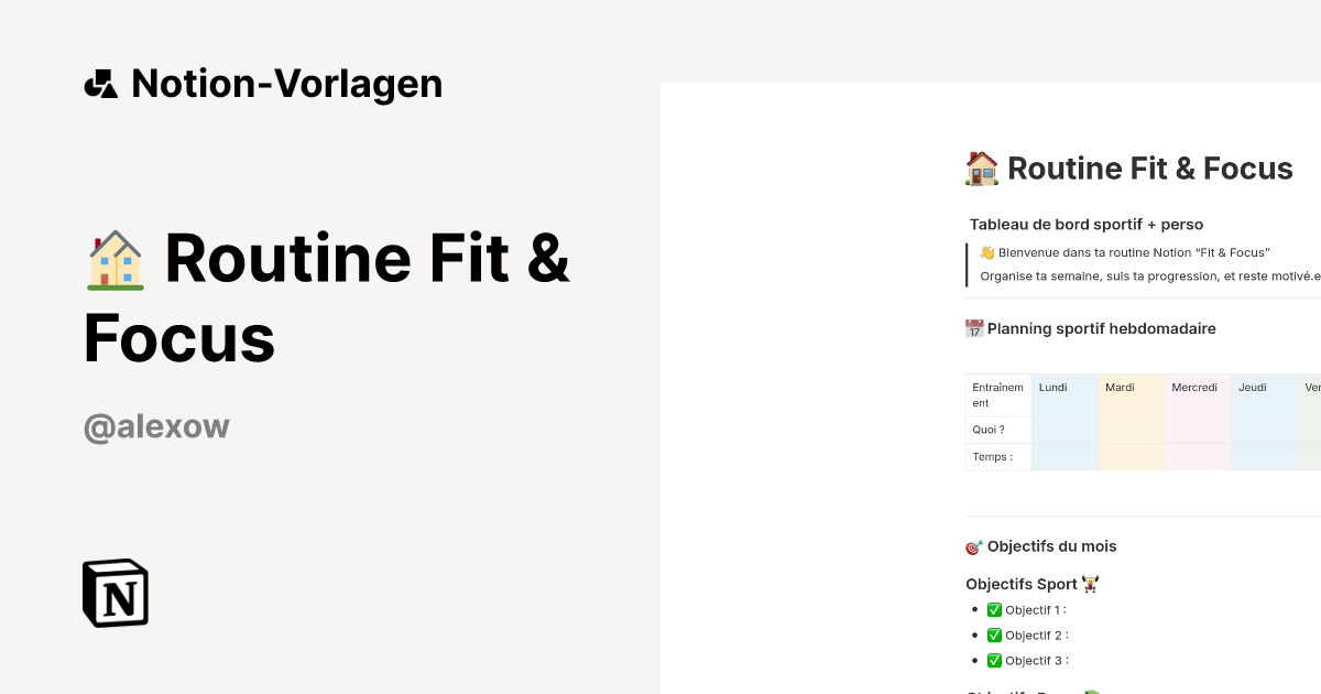 🏠 Routine Fit & Focus Vorlage | Notion-Marketplace