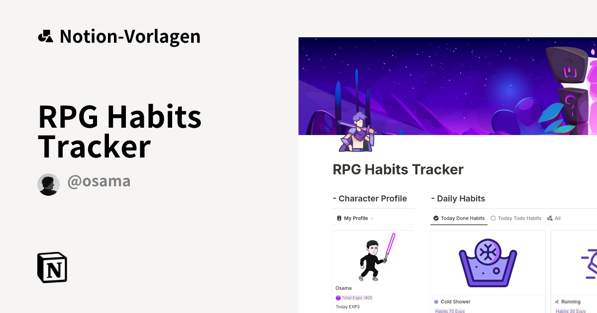 RPG Habits Tracker Vorlage | Notion-Marketplace