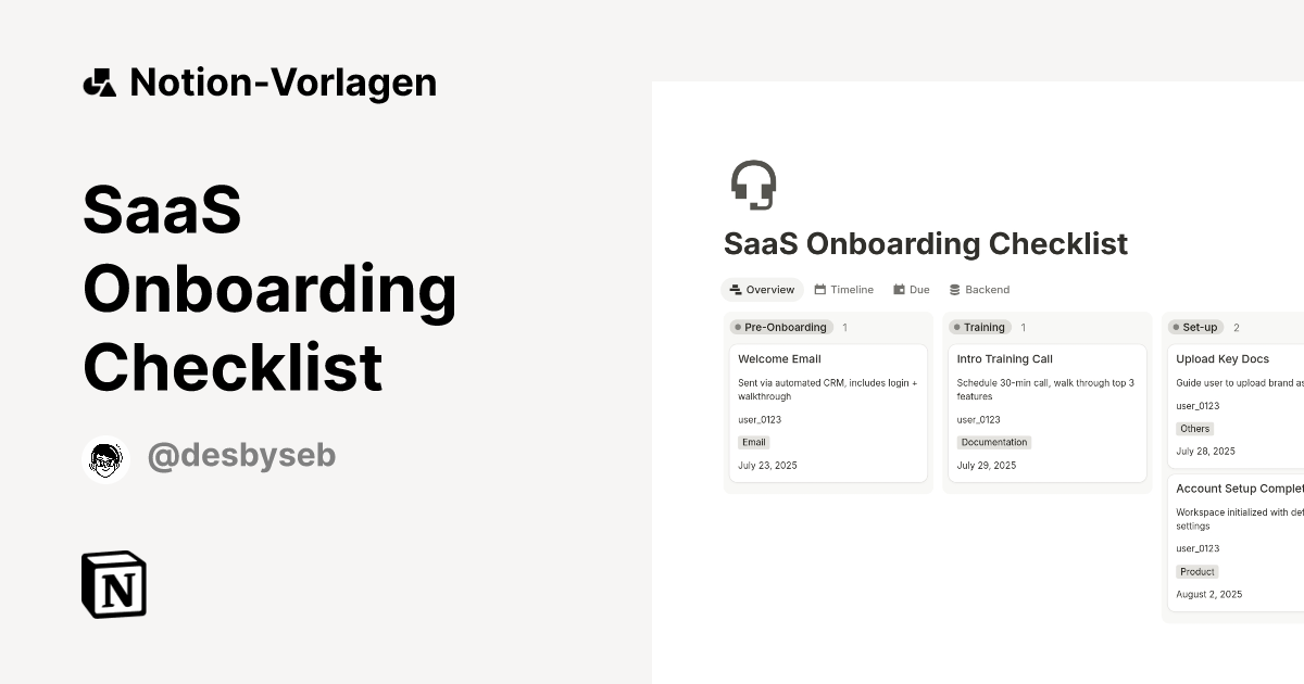 SaaS Onboarding Checklist Vorlage | Notion-Marketplace