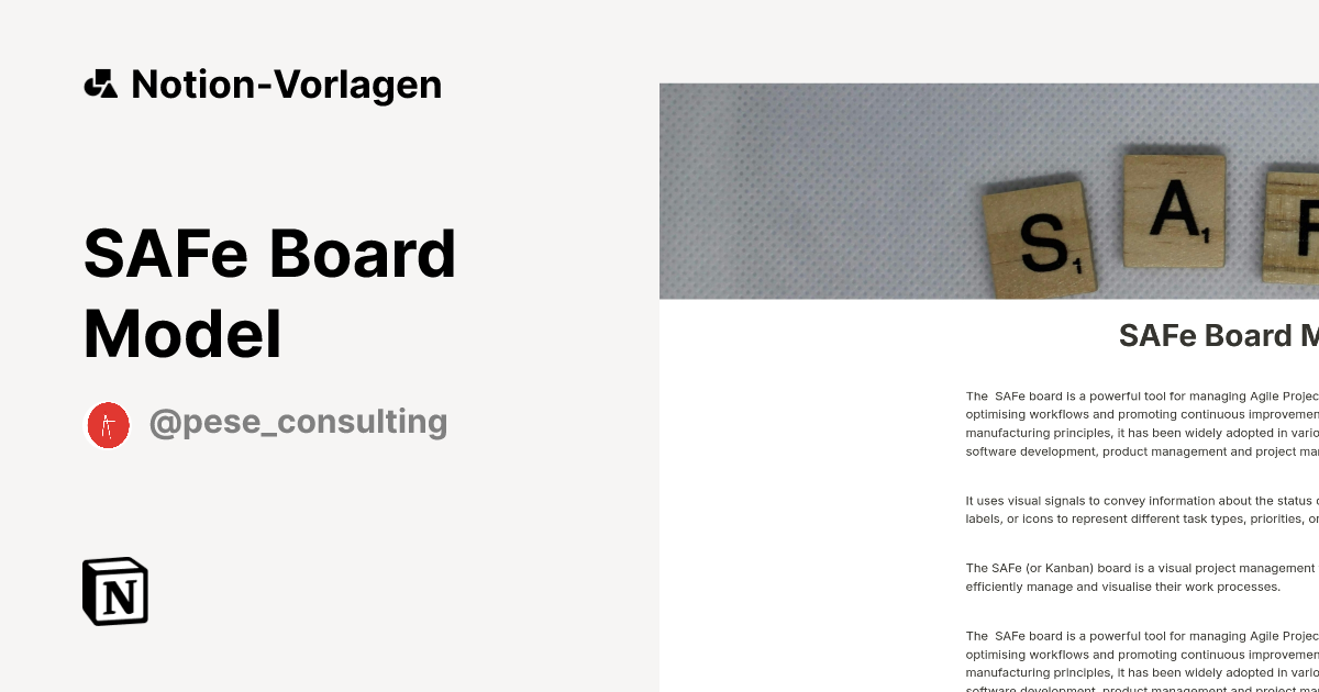 SAFe Board Model Vorlage von PESE Consulting | Notion-Marketplace