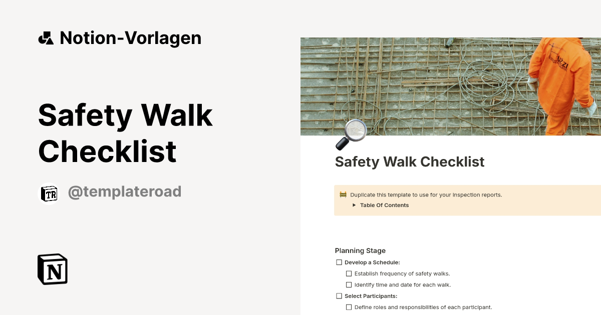 Safety Walk Checklist Vorlage von Template Road | Notion-Marketplace
