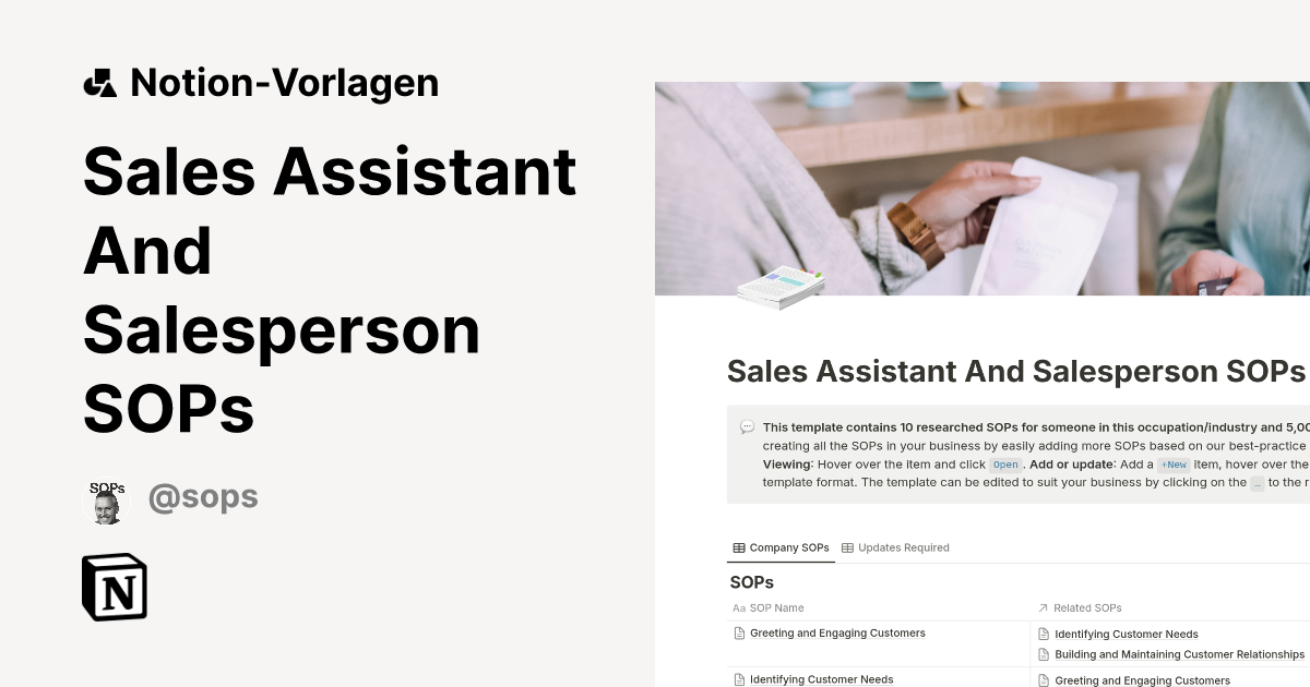 Sales Assistant And Salesperson SOPs Vorlage von SOPs | Notion-Marketplace
