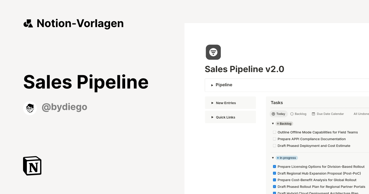 Sales Pipeline Vorlage von byDiego | Notion-Marketplace