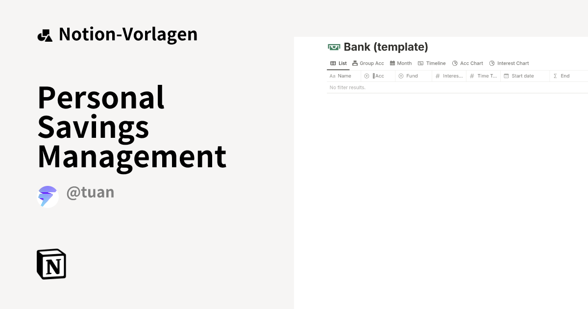 Personal Savings Management Vorlage | Notion-Marketplace