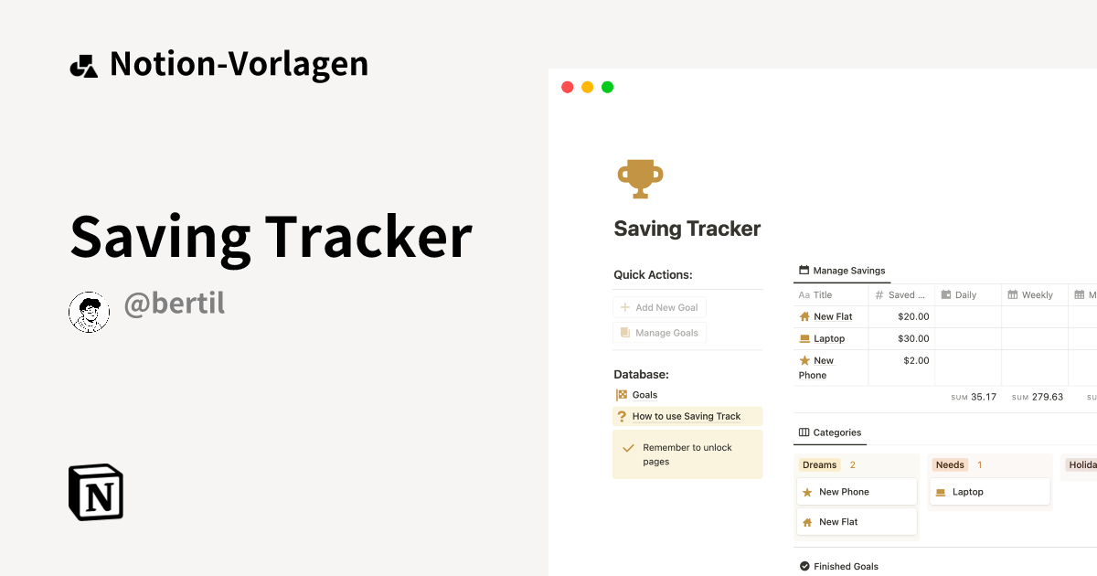 Saving Tracker Vorlage | Notion-Marketplace
