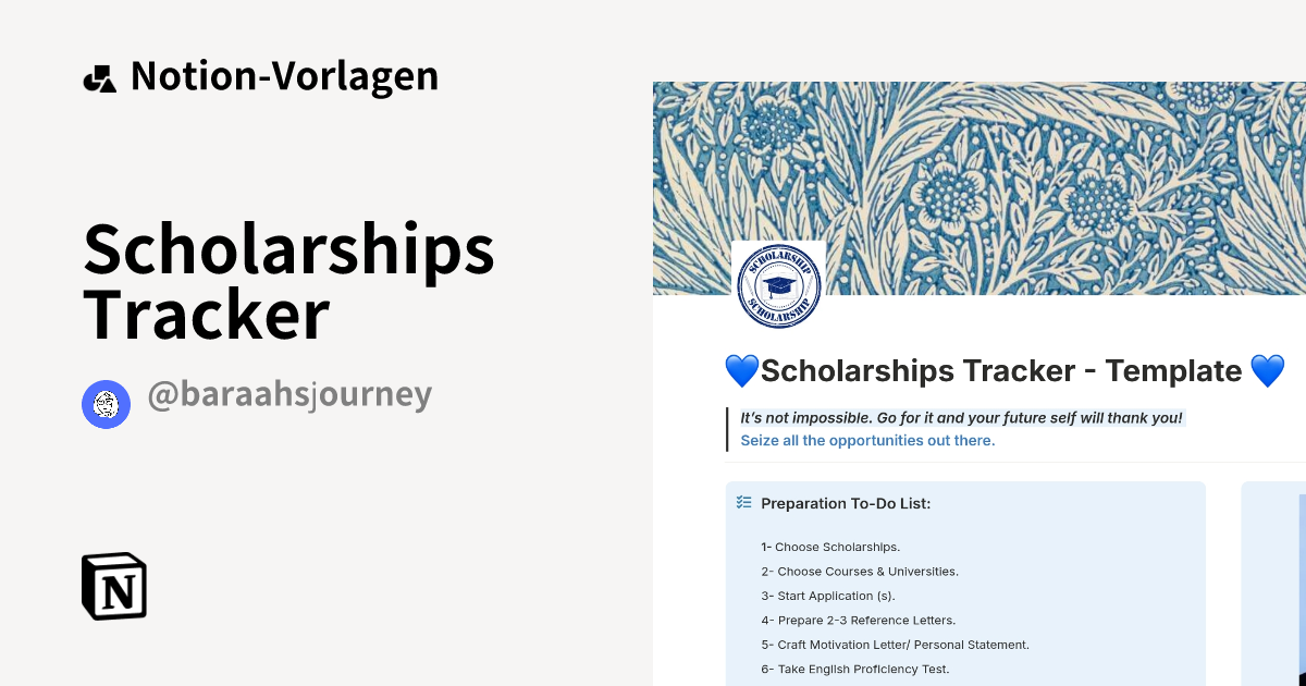 Scholarships Tracker Vorlage | Notion-Marketplace