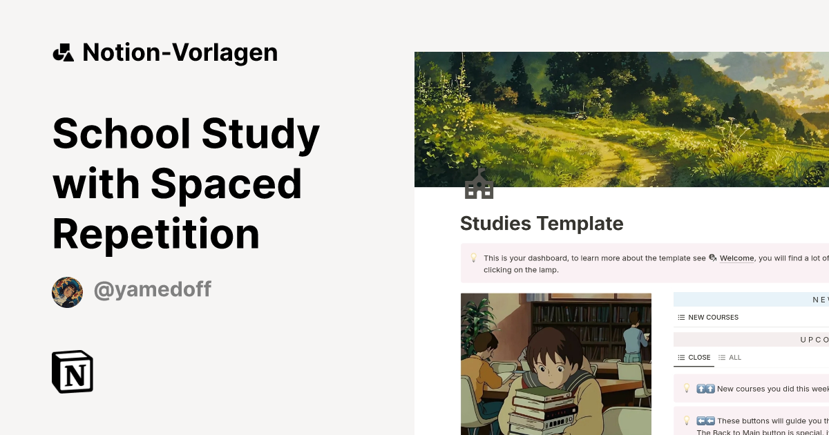 School Study with Spaced Repetition Vorlage | Notion-Marketplace