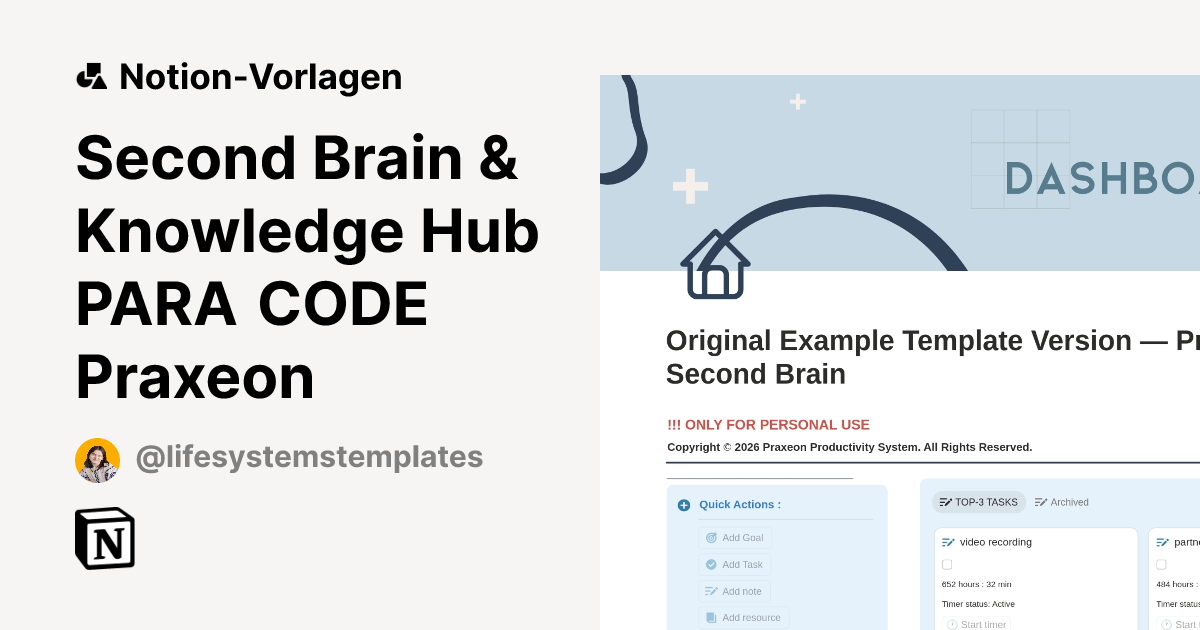 Second Brain & Knowledge Hub PARA CODE Praxeon Vorlage von Olga ...