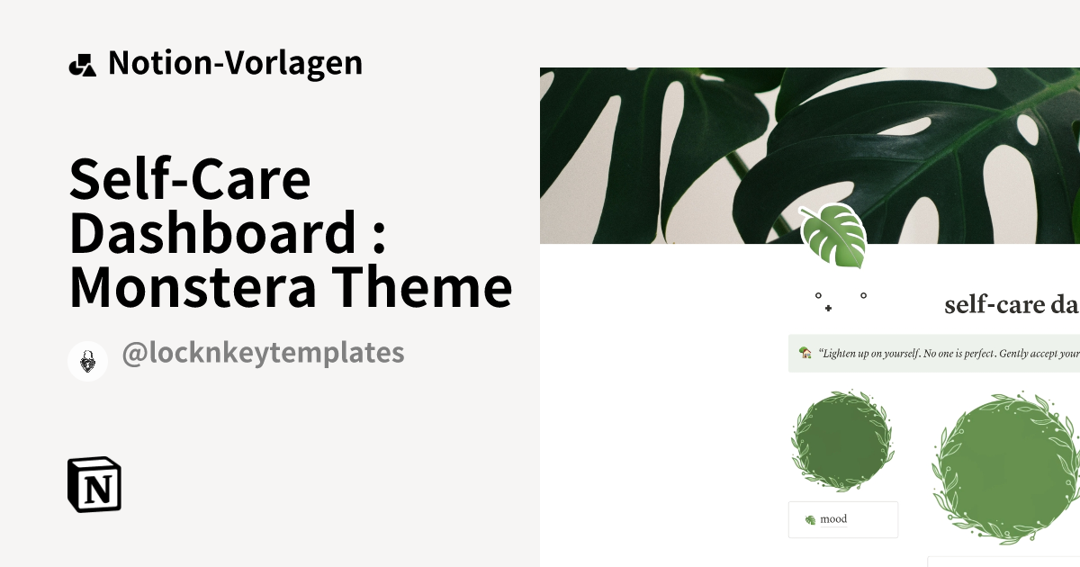 Self-Care Dashboard : Monstera Theme Vorlage | Notion-Marketplace