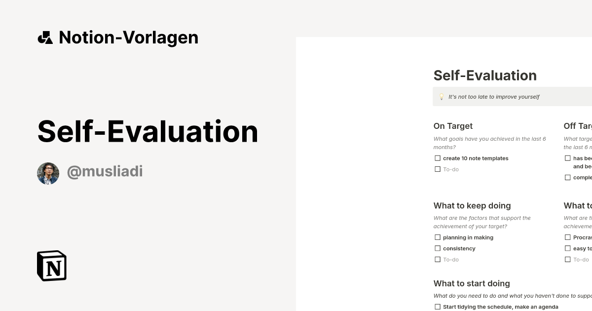 Self-Evaluation Vorlage | Notion-Marketplace
