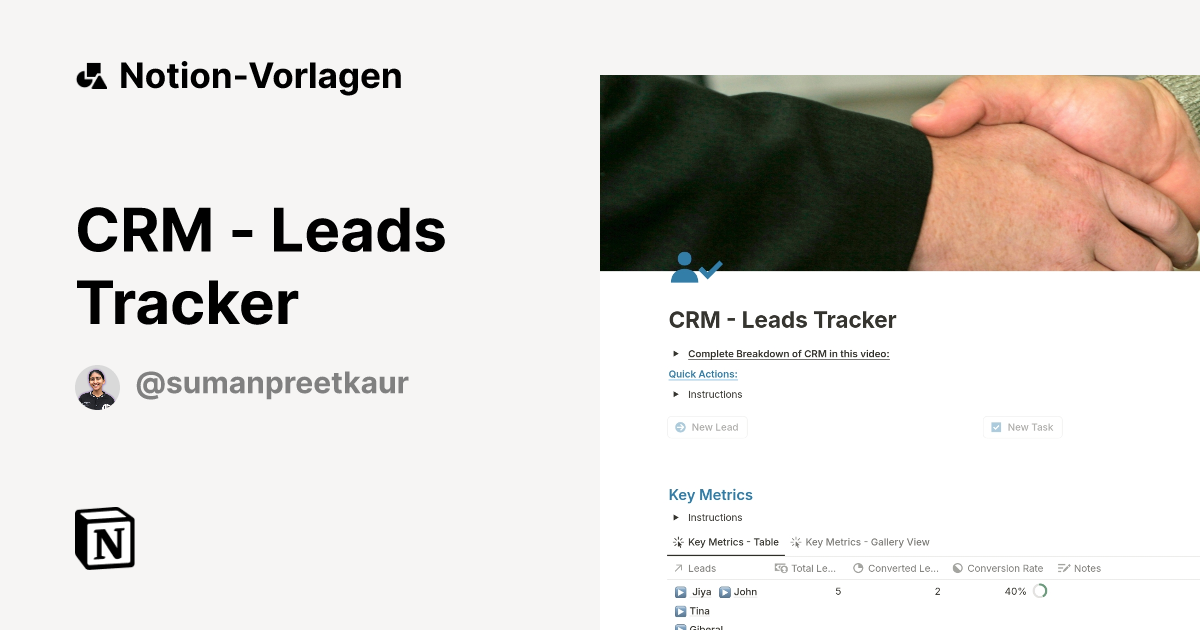 CRM - Leads Tracker Vorlage von Kaur's Digital Creations | Notion ...