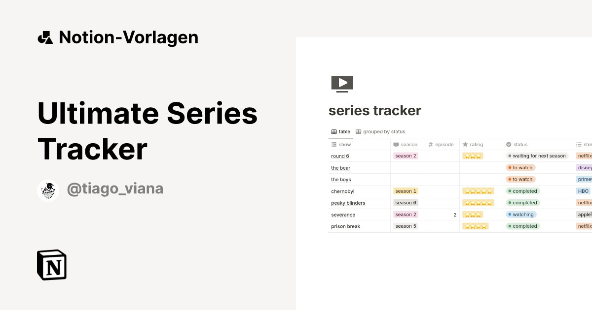 Ultimate Series Tracker Vorlage | Notion-Marketplace