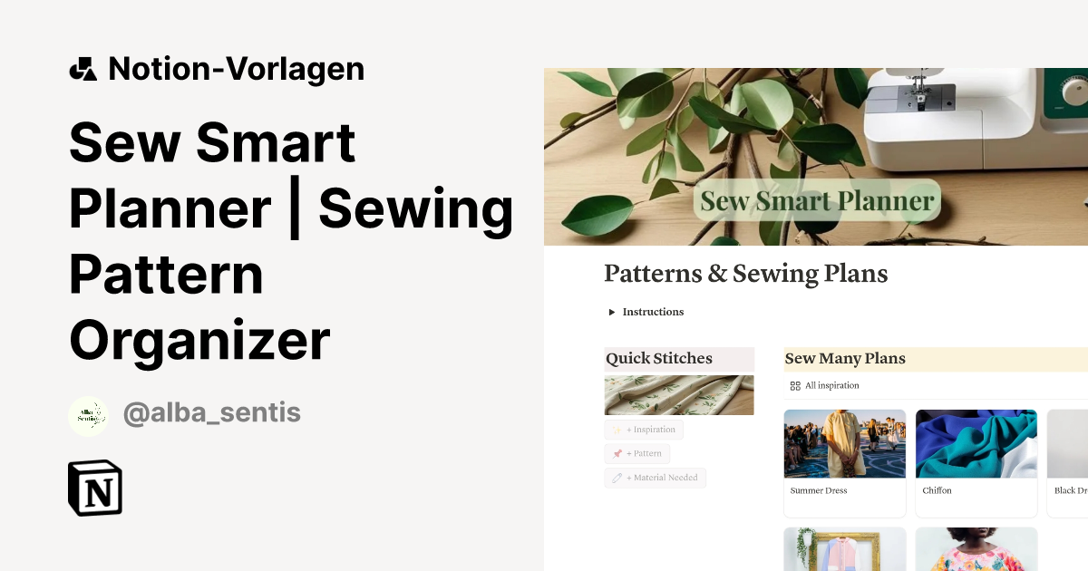 Sew Smart Planner | Sewing Pattern Organizer Vorlage von Alba Sentis | Notion-Marketplace