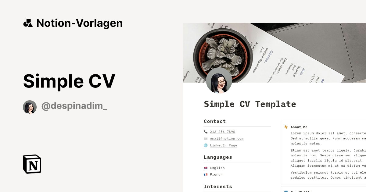 Simple CV Vorlage | Notion-Marketplace