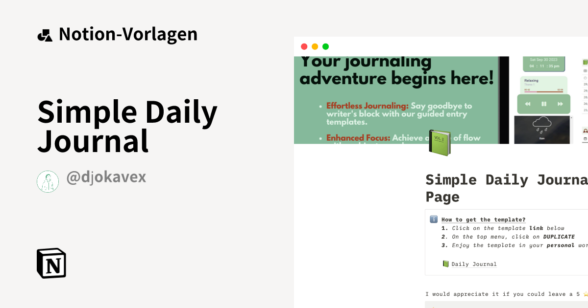 Simple Daily Journal Vorlage | Notion-Marketplace