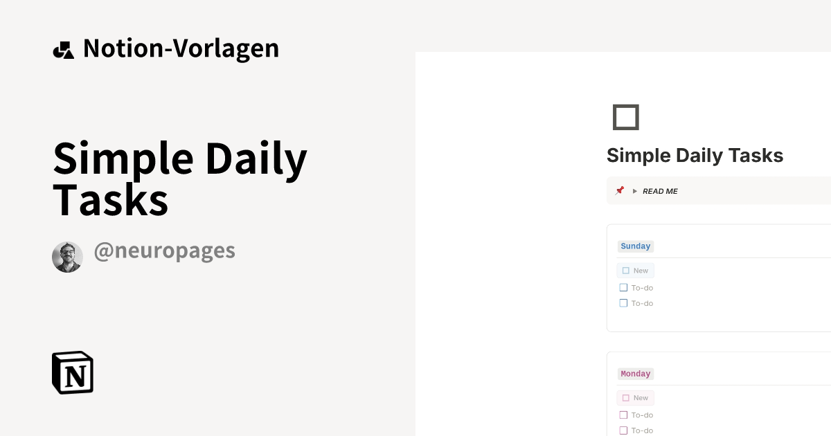 Simple Daily Tasks Vorlage von NeuroPages | Notion-Marketplace