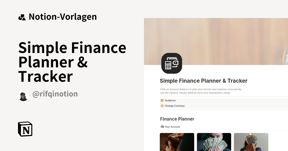 Simple Finance Planner & Tracker Vorlage | Notion-Marketplace