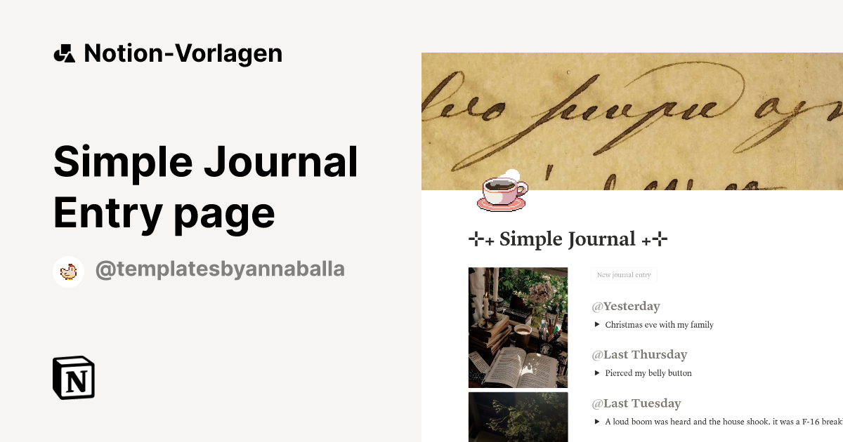 Simple Journal Entry page Vorlage von Annaballa's templates | Notion ...