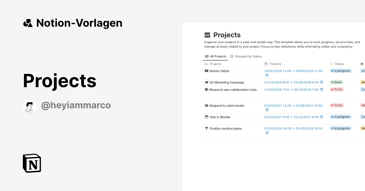 Projects Vorlage | Notion-Marketplace