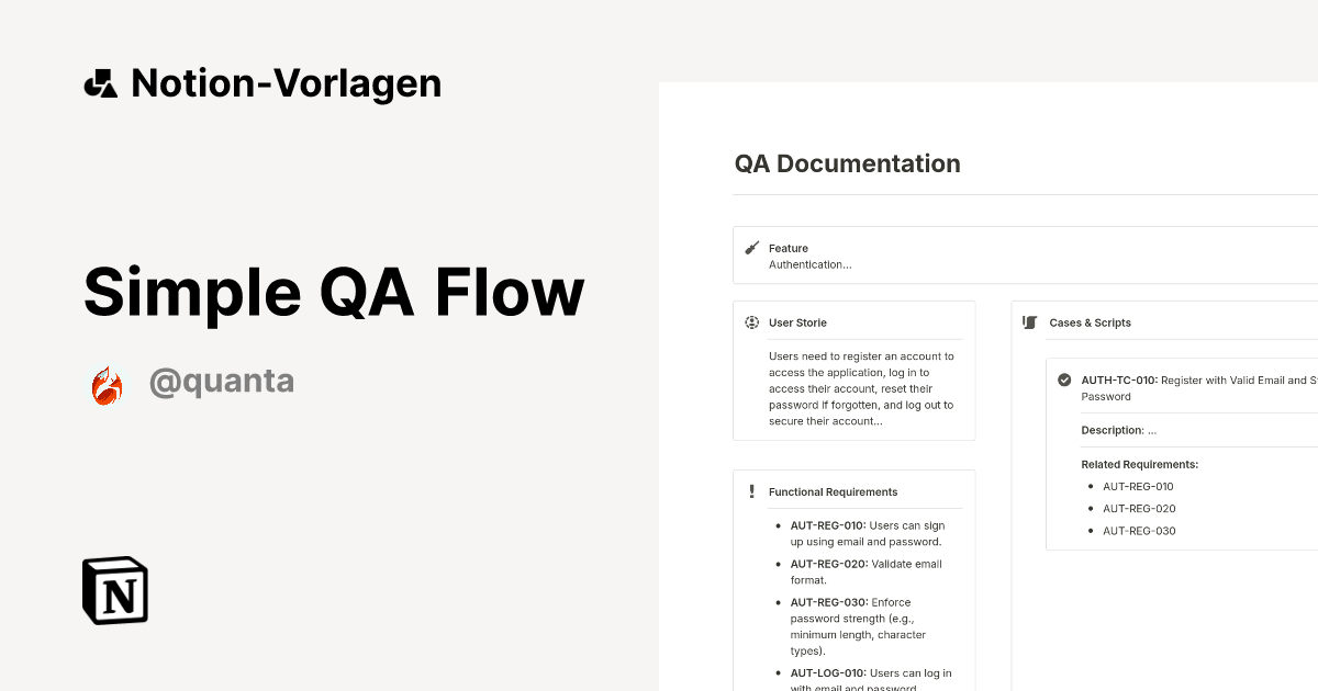 Simple QA Flow Vorlage | Notion-Marketplace