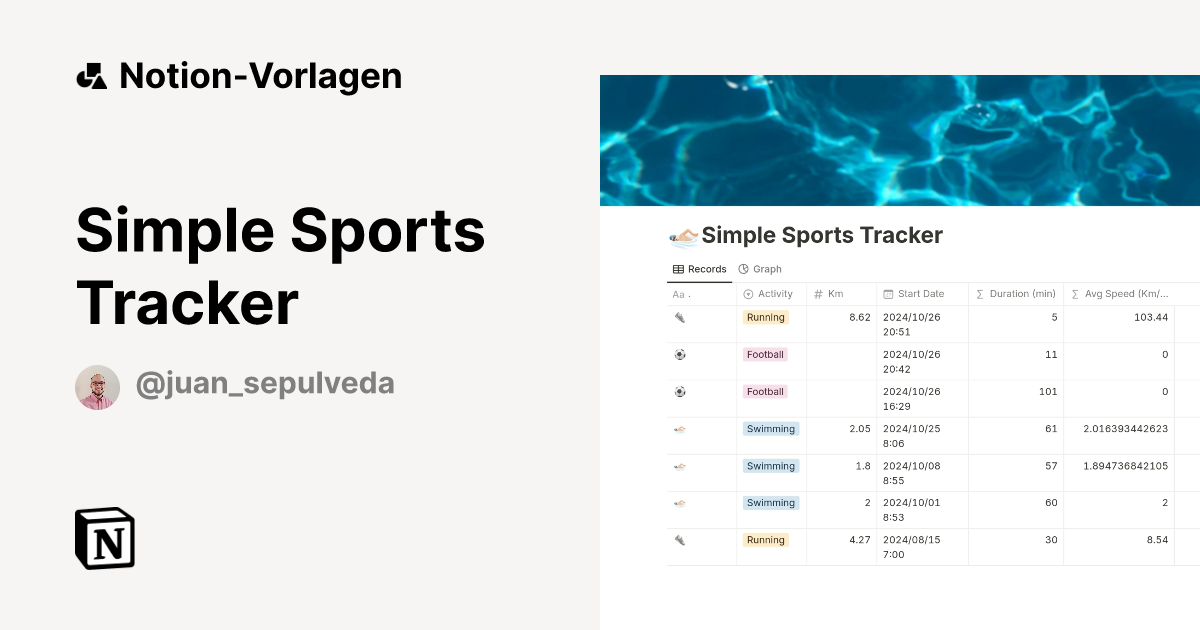 Simple Sports Tracker Vorlage | Notion-Marketplace